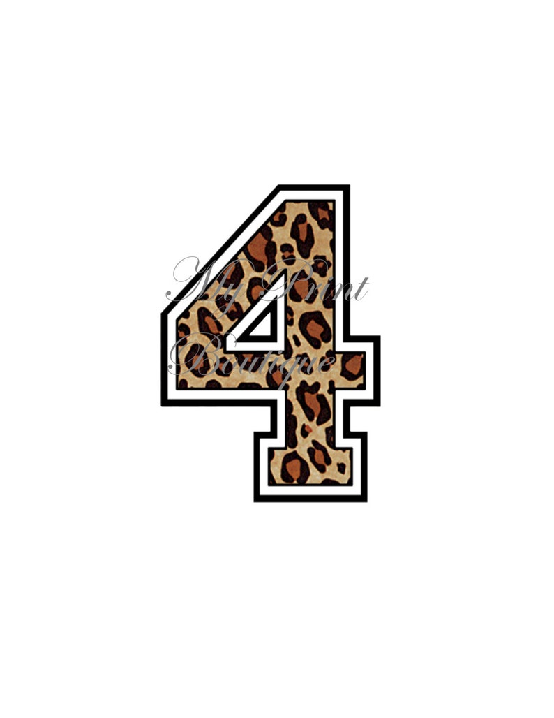 Iron on Number 4 Brown Cheetah for Tshirt Iron on Transfer, Instant ...