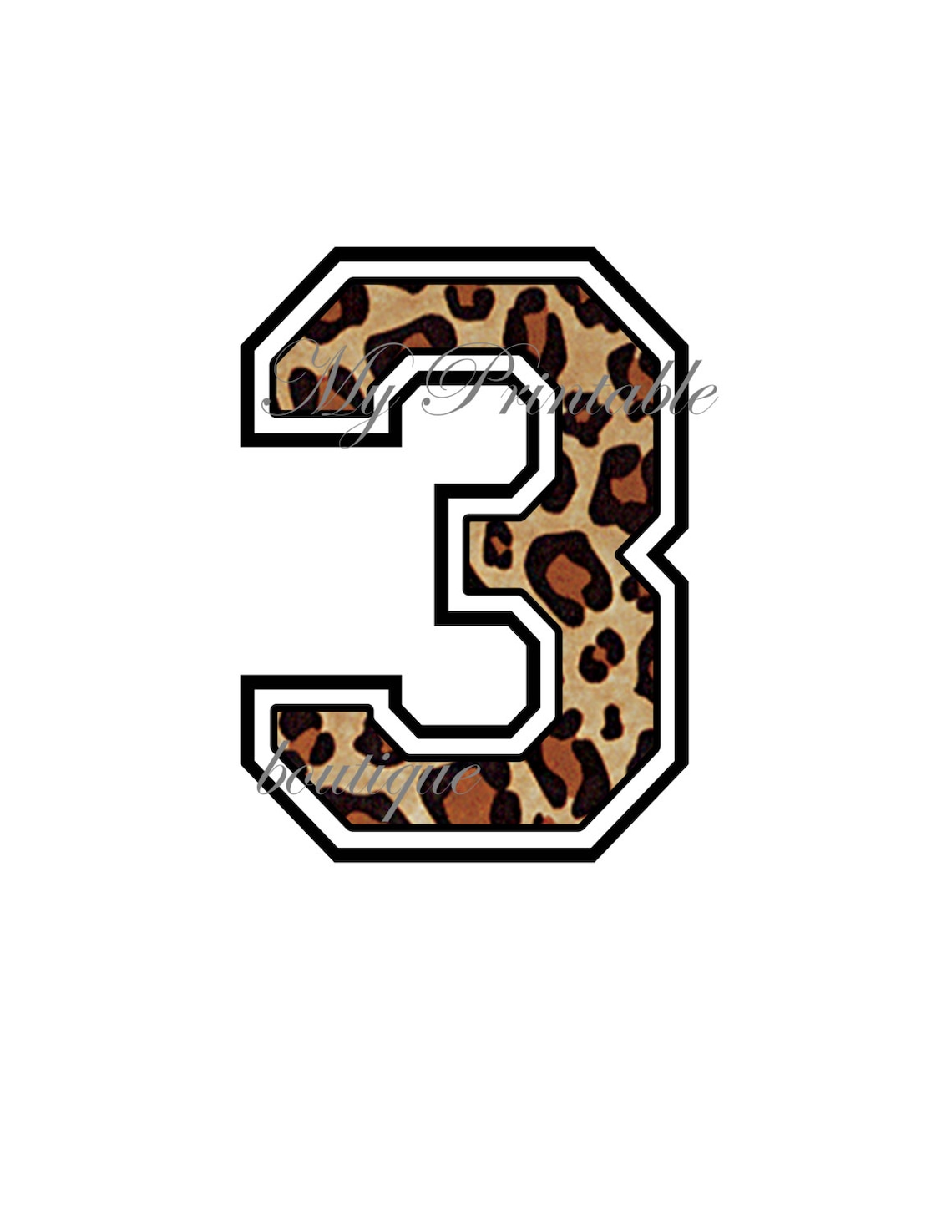 Iron on Number 3 Brown Cheetah for Tshirt Iron on Transfer, Instant ...