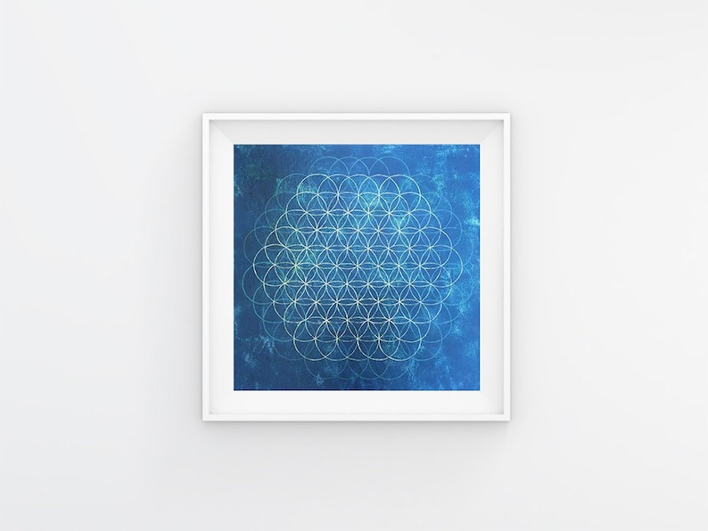 Ocean Flower of Life Art Print: Blue Sacred Geometry Print | Etsy