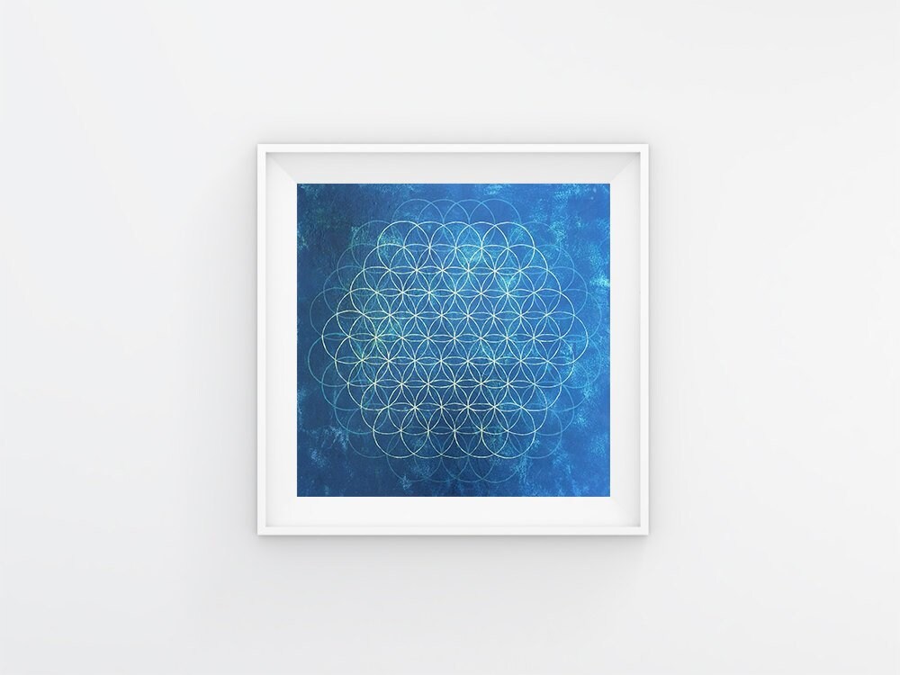 Ocean Flower of Life Art Print: Blue Sacred Geometry Print | Etsy
