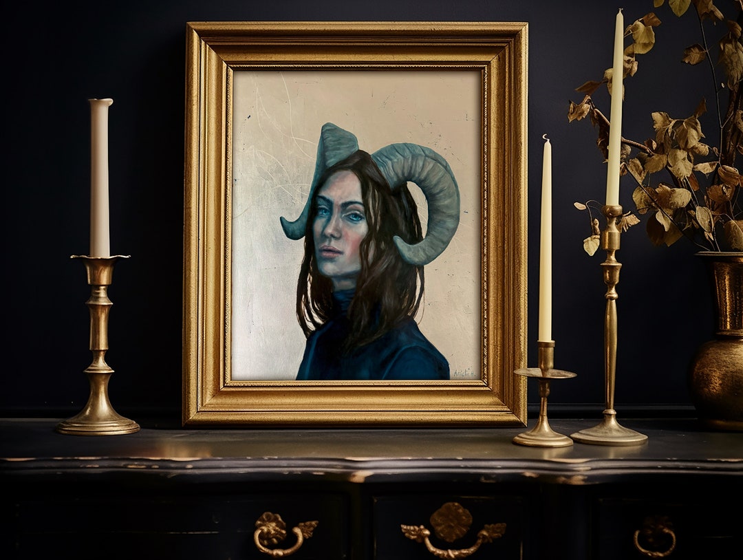 Horn Lady Mythical Being Fine Art Print- Witchy Dark Academia Art Print ...