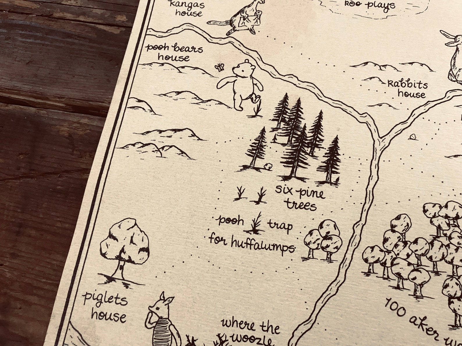 Map of 100 Aker Wood: Aged Handmade Hand Drawn Authentic - Etsy