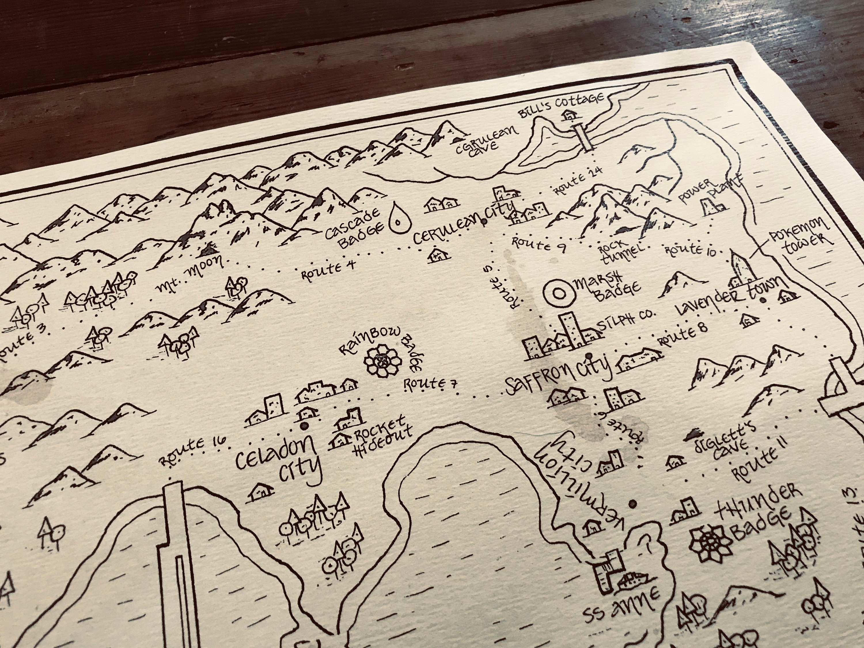 Pokemon Map of Kanto: Aged Handmade Hand Drawn Authentic - Etsy