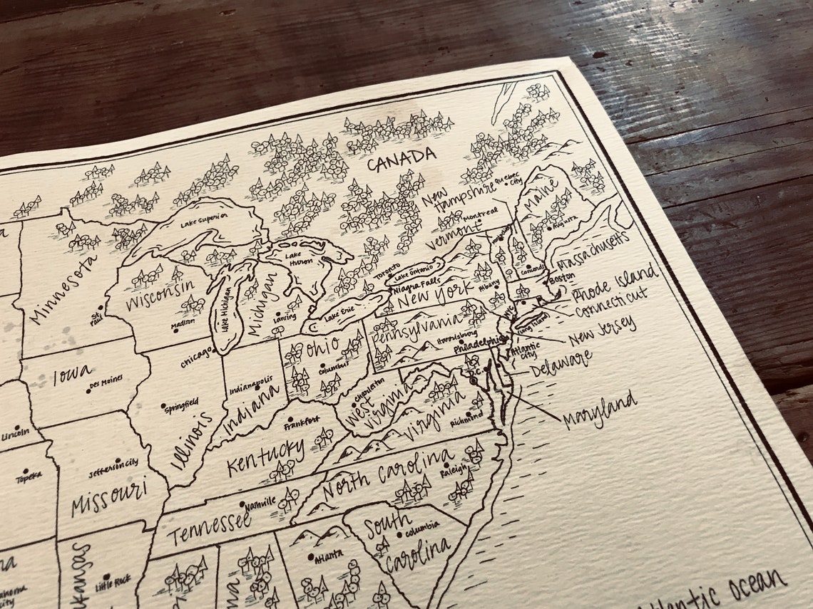 United States Map: Aged Handmade Hand Drawn Authentic Gift - Etsy