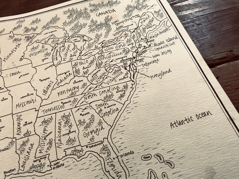 United States Map: Aged Handmade Hand Drawn Authentic Gift - Etsy