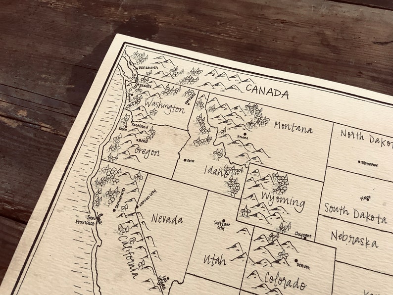 United States Map: Aged Handmade Hand Drawn Authentic Gift | Etsy