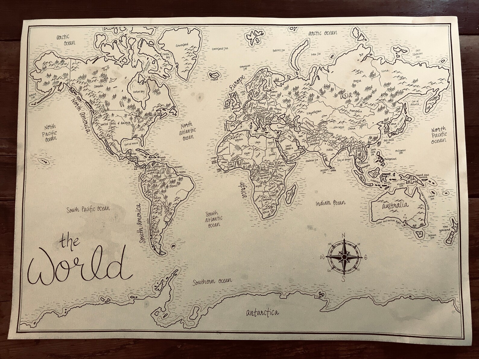World Map: Aged Handmade Hand Drawn Gifts - Etsy