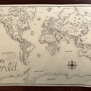 World Map: Aged, Handmade, Hand Drawn, Gifts, Fantasy Style Art - Etsy