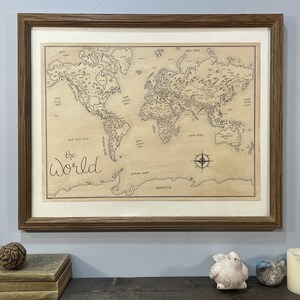 World Map: Aged, Handmade, Hand Drawn, Gifts, Fantasy Style Art - Etsy