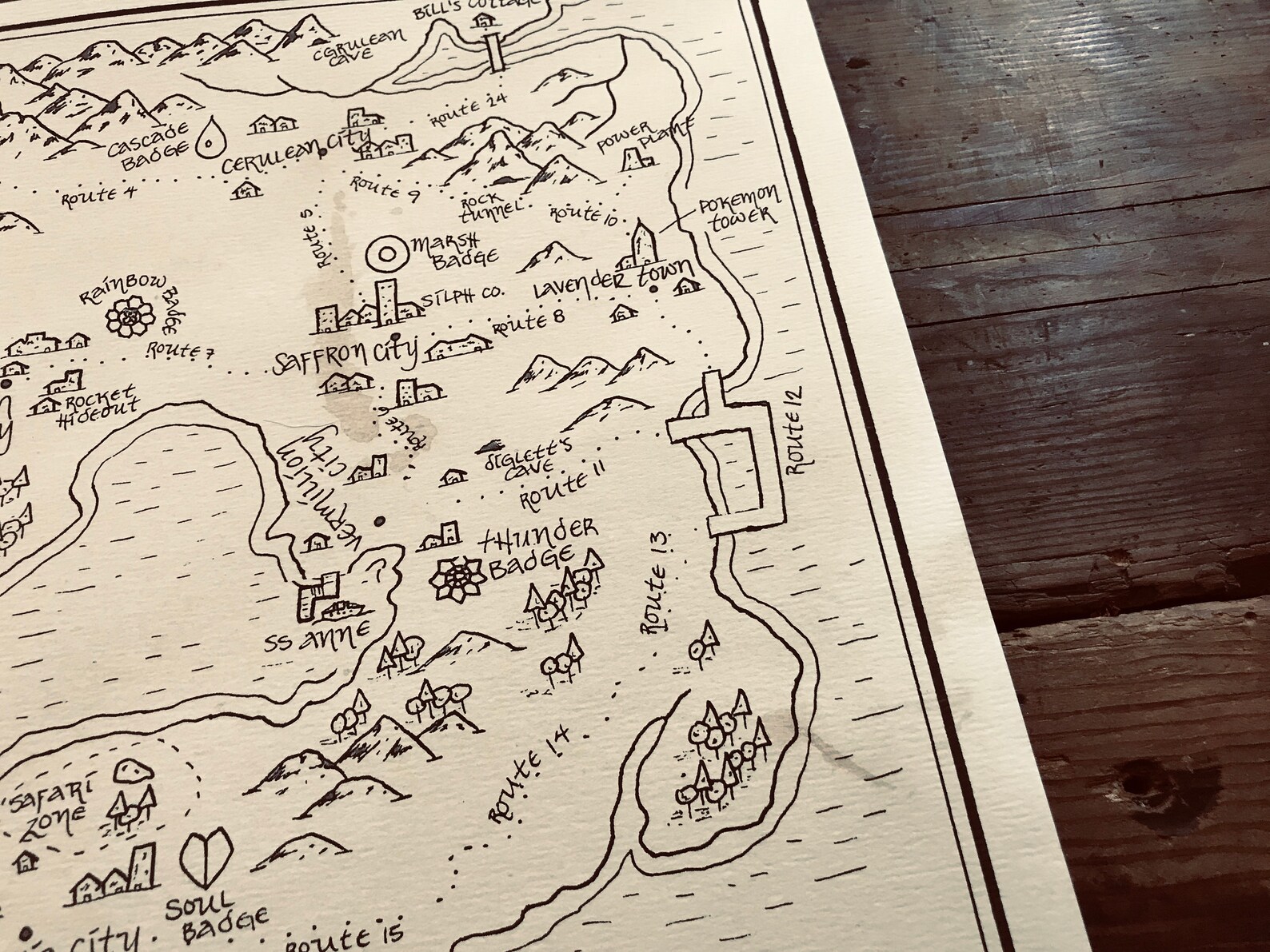 Pokemon Map of Kanto: Aged Handmade Hand Drawn Authentic - Etsy