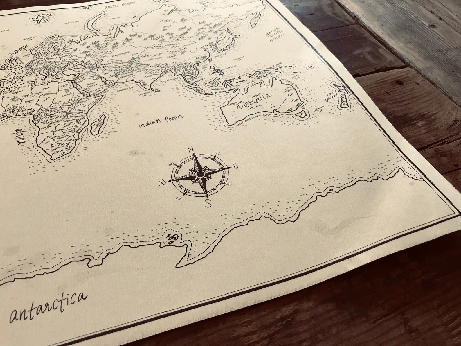 World Map: Aged Handmade Hand Drawn Gifts - Etsy