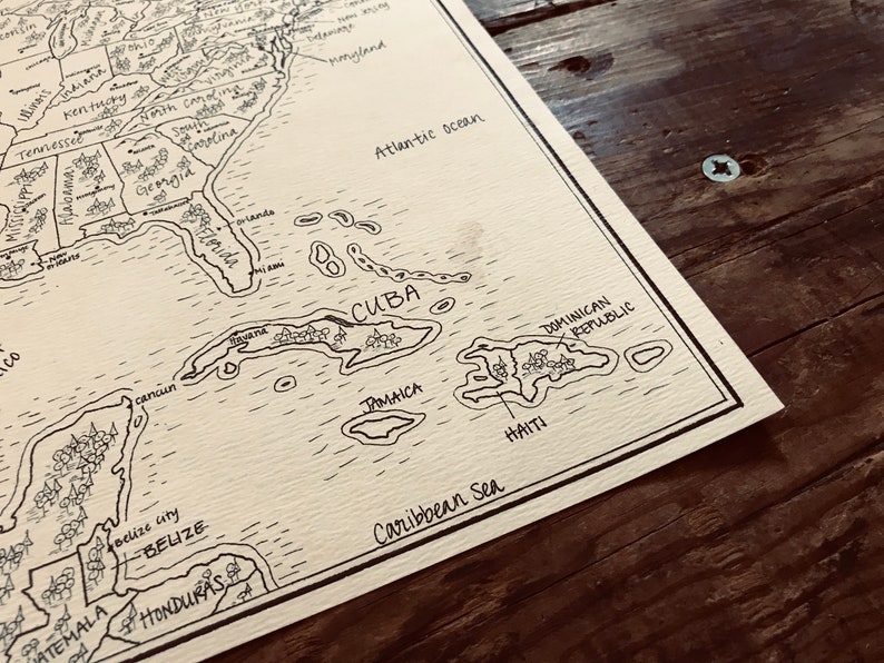 United States Map: Aged Handmade Hand Drawn Authentic Gift | Etsy