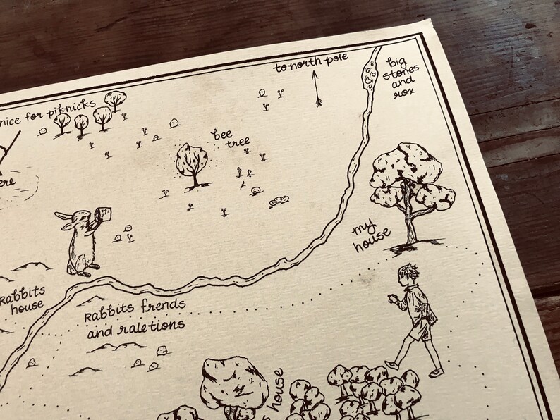 Map of 100 Aker Wood: Aged Handmade Hand Drawn Authentic - Etsy