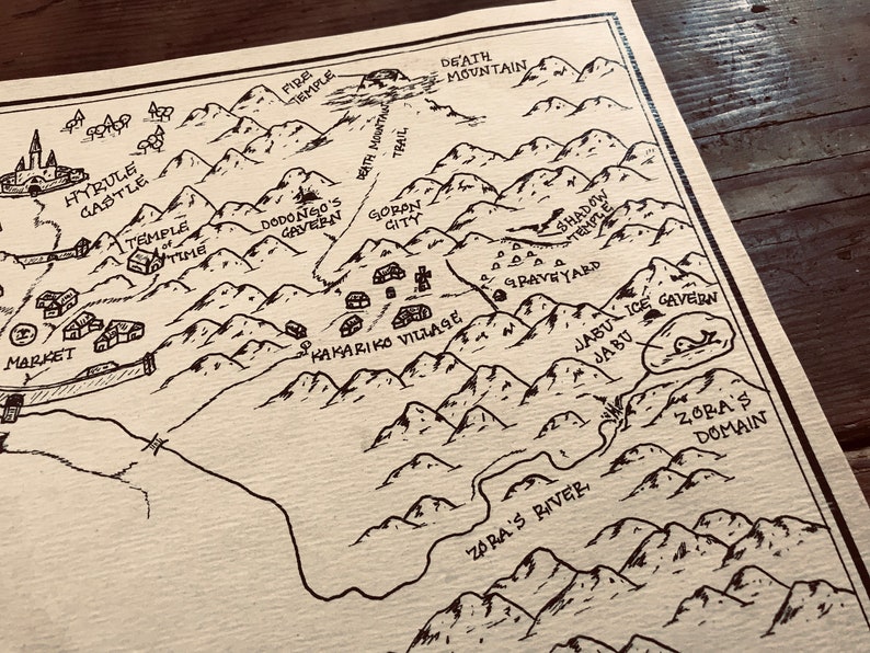 Map of Hyrule: Aged Handmade Hand Drawn Authentic Gift | Etsy