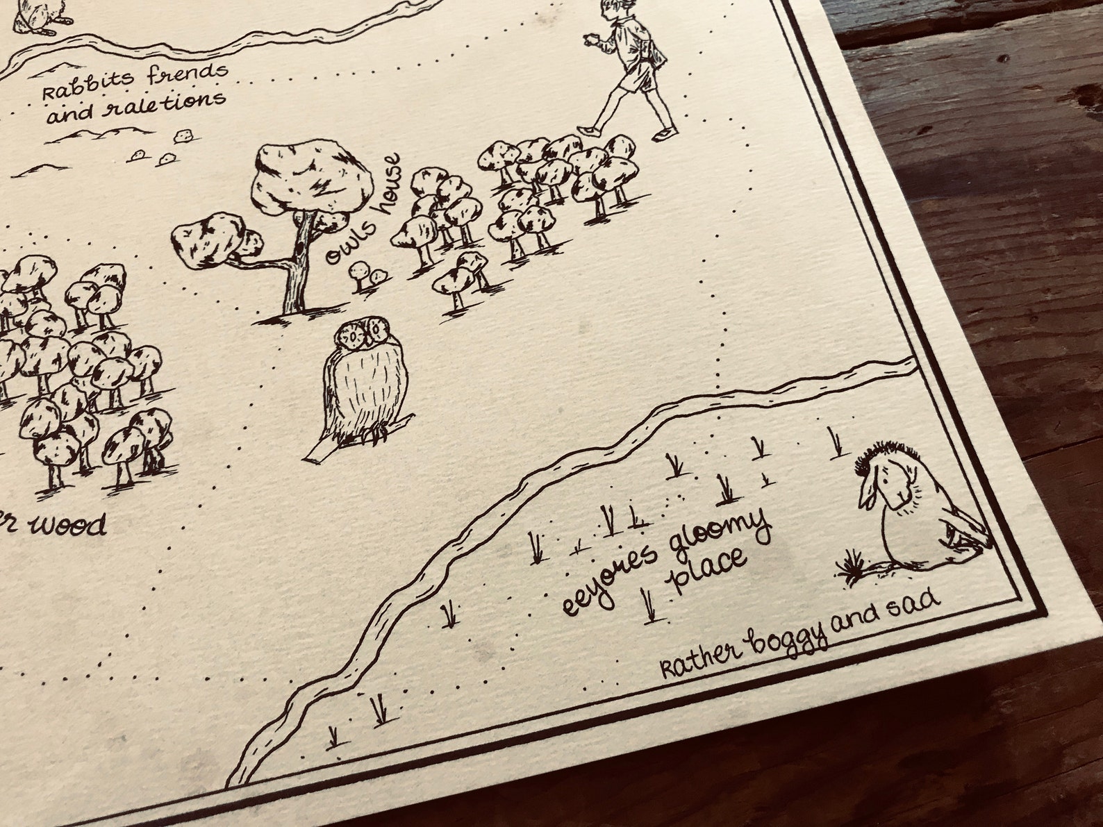 Map of 100 Aker Wood: Aged Handmade Hand Drawn Authentic - Etsy