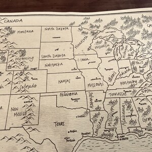 United States Map: Aged, Handmade, Hand Drawn, Authentic Gift of ...