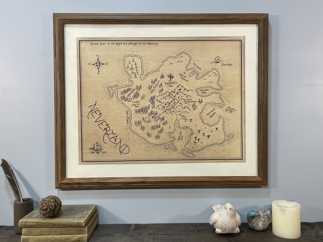 Map of Neverland: Aged, Handmade, Hand Drawn, Authentic Gift, Fantasy ...