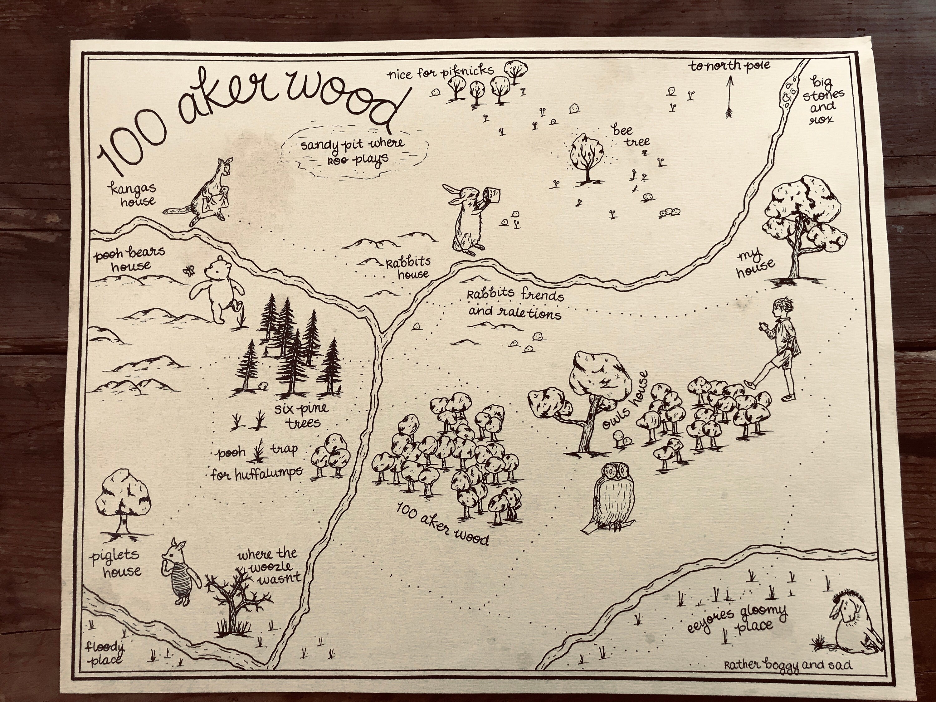 Map of 100 Aker Wood: Aged Handmade Hand Drawn Authentic | Etsy