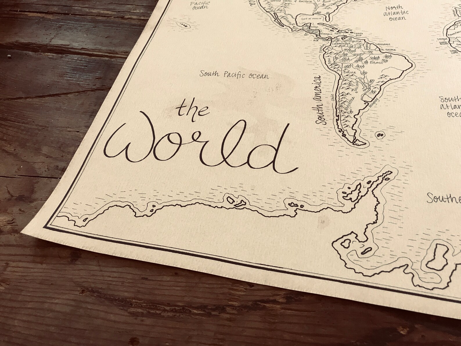 World Map: Aged Handmade Hand Drawn Gifts - Etsy