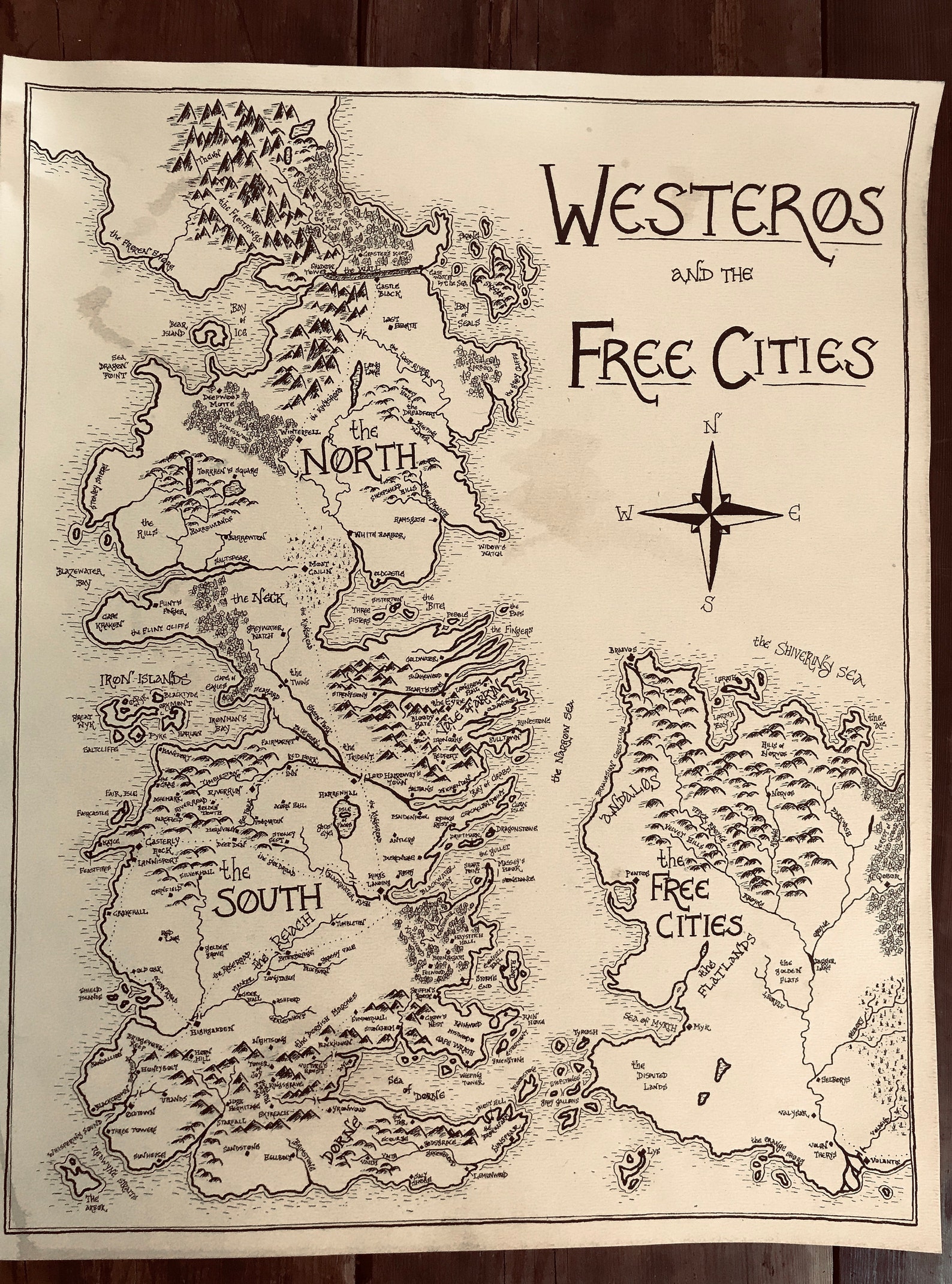 Map of Westeros: Aged Handmade Hand Drawn Authentic Game of - Etsy