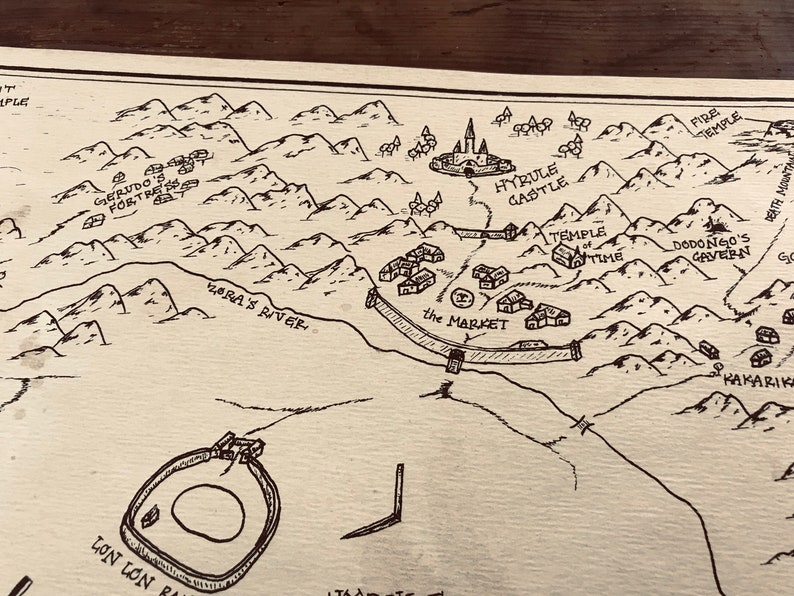 Map of Hyrule: Aged Handmade Hand Drawn Authentic Gift | Etsy