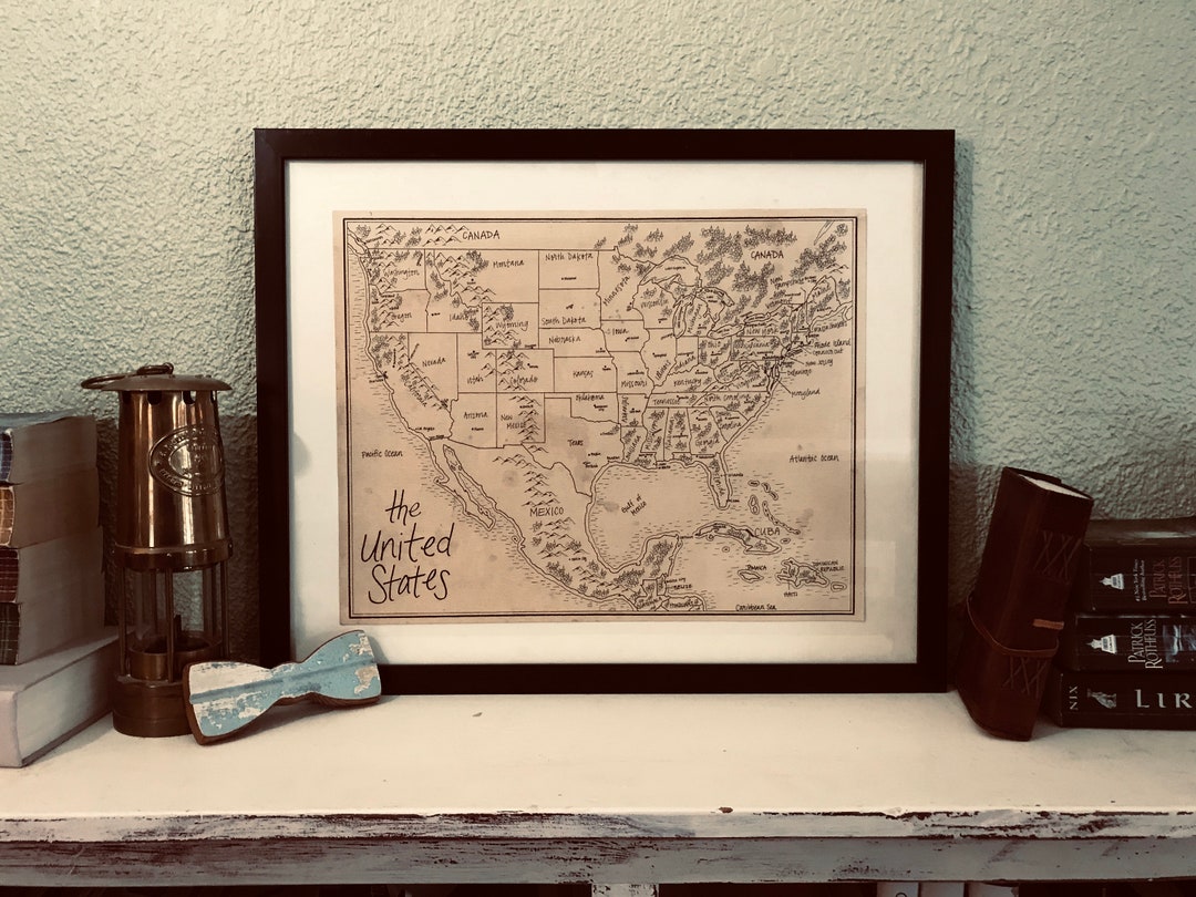 United States Map: Aged Handmade Hand Drawn Authentic Gift - Etsy