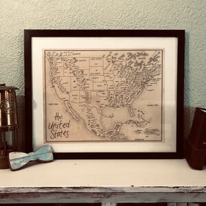 United States Map: Aged Handmade Hand Drawn Authentic Gift - Etsy