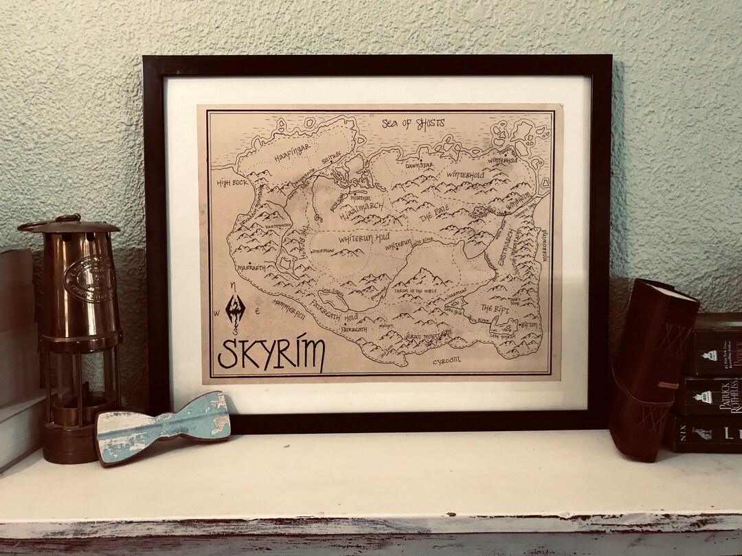 Map of Skyrim: Aged, Handmade, Hand Drawn, Authentic Gift, Fantasy Art ...