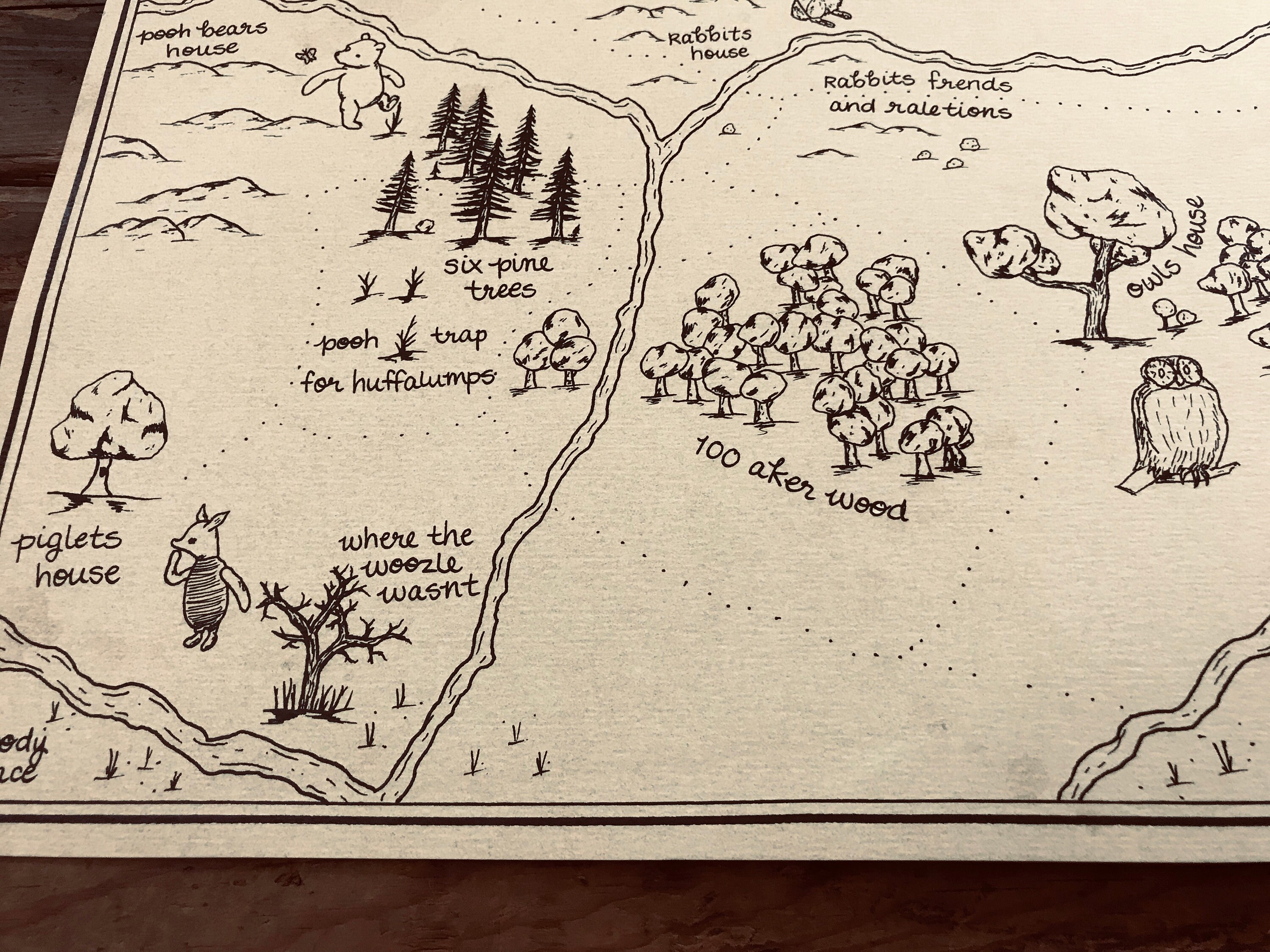 Map of 100 Aker Wood: Aged Handmade Hand Drawn Authentic | Etsy