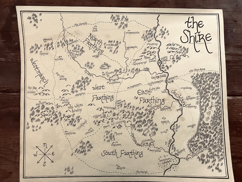 Map of the Shire From Middle Earth: Aged Handmade Hand - Etsy