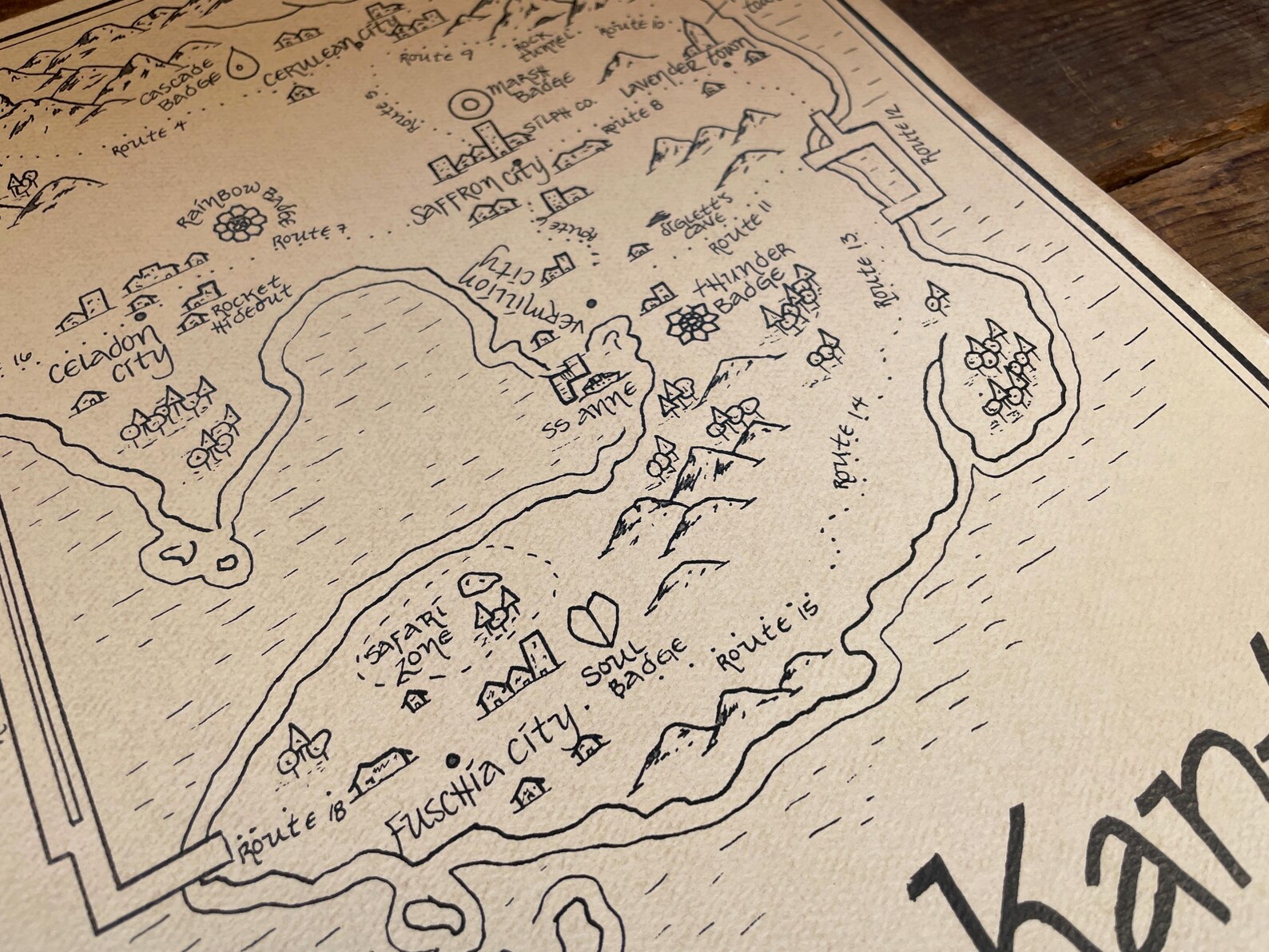 Pokemon Map of Kanto: Aged, Handmade, Hand Drawn, Authentic Gift ...