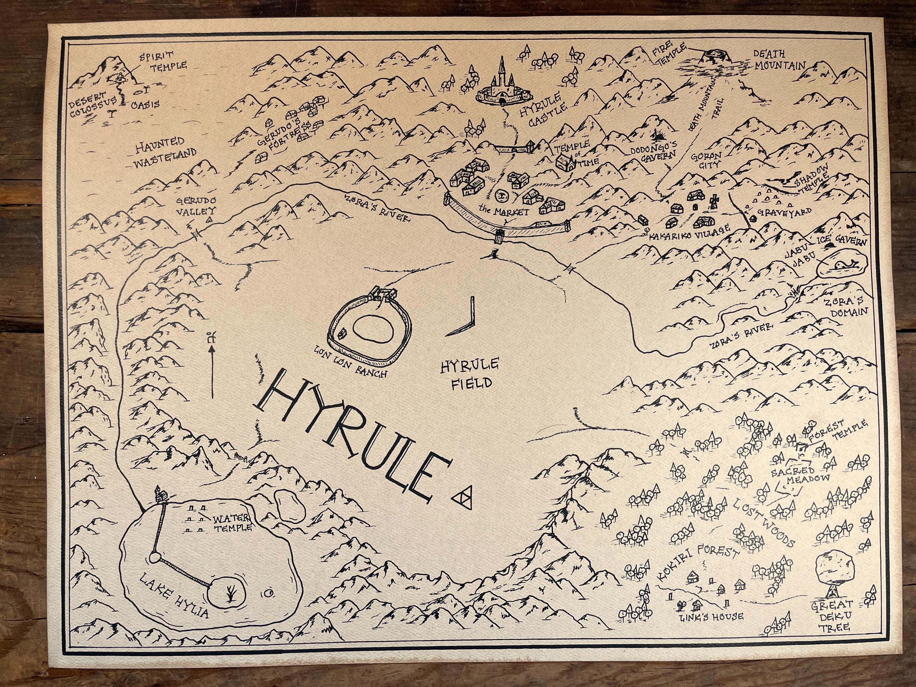 Map of Hyrule: Aged, Handmade, Hand Drawn, Authentic Gift, Fantasy Art ...