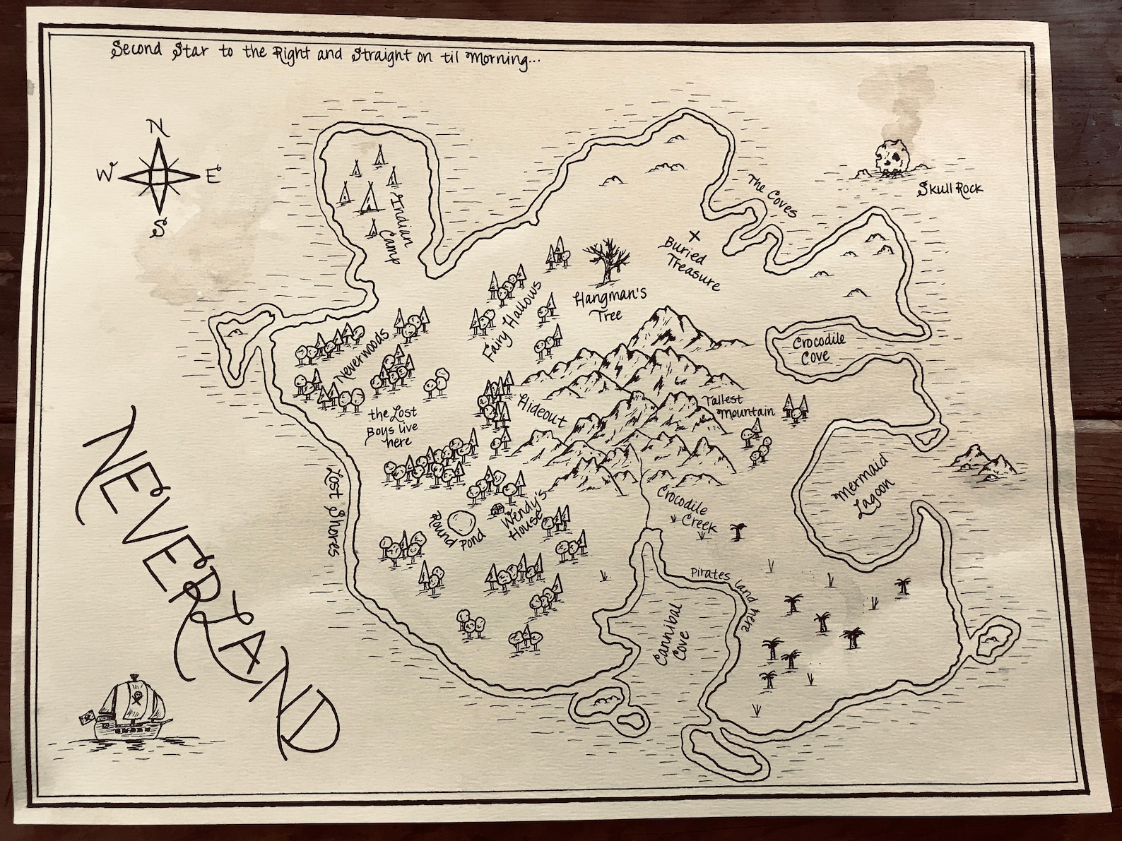 Map of Neverland: Aged Handmade Hand Drawn Authentic Gift - Etsy