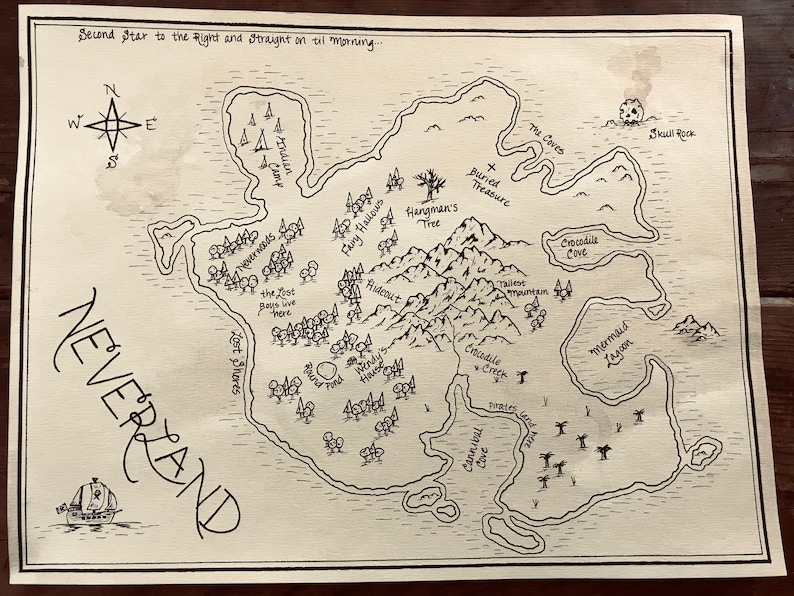 Map of Neverland: Aged Handmade Hand Drawn Authentic Gift - Etsy