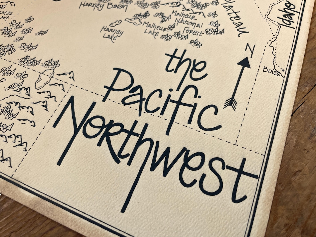 Pacific Northwest Map: Hand-drawn Fantasy Style Map - Etsy
