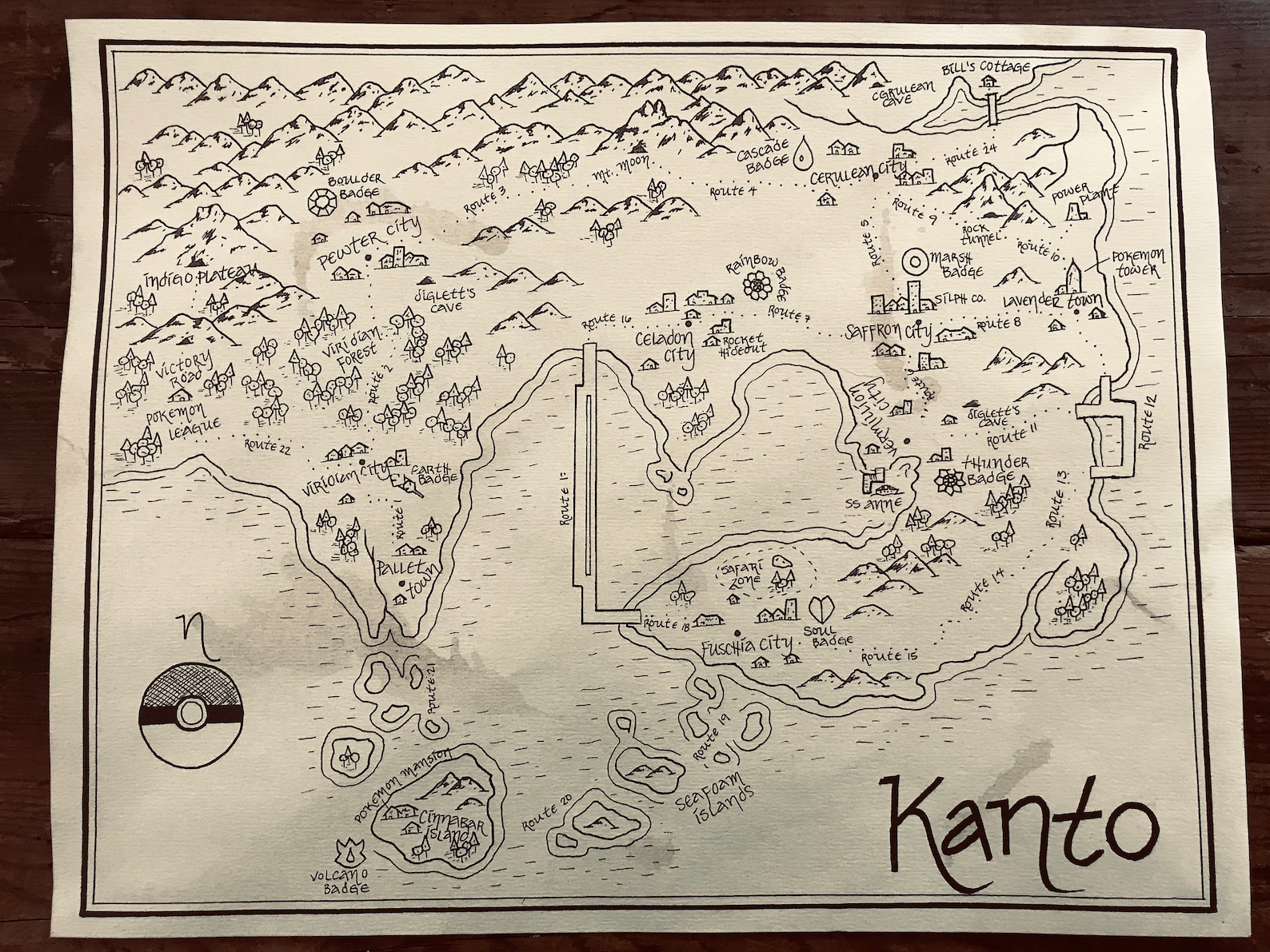 Pokemon Map of Kanto: Aged Handmade Hand Drawn Authentic - Etsy
