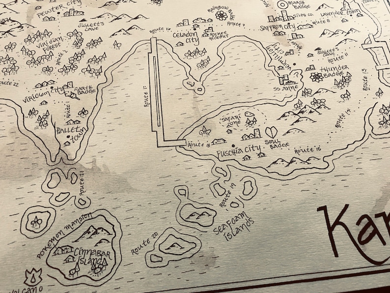 Pokemon Map of Kanto: Aged Handmade Hand Drawn Authentic - Etsy