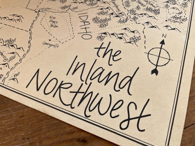 Inland Northwest Map: Hand Drawn Fantasy Style Art Print - Etsy