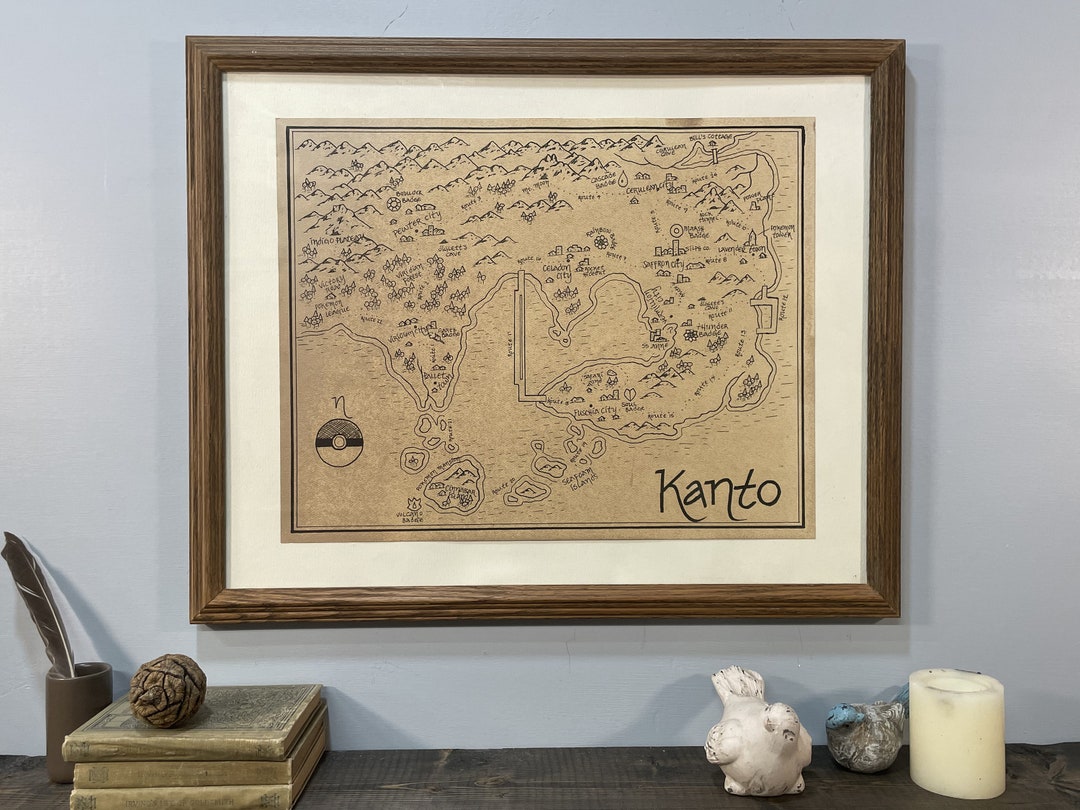Pokemon Map of Kanto: Aged, Handmade, Hand Drawn, Authentic Gift ...