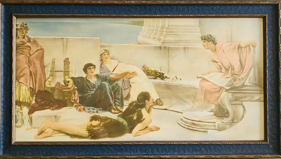 Large Framed Vintage Hand-tinted Print of ‘A Reading From Homer ...