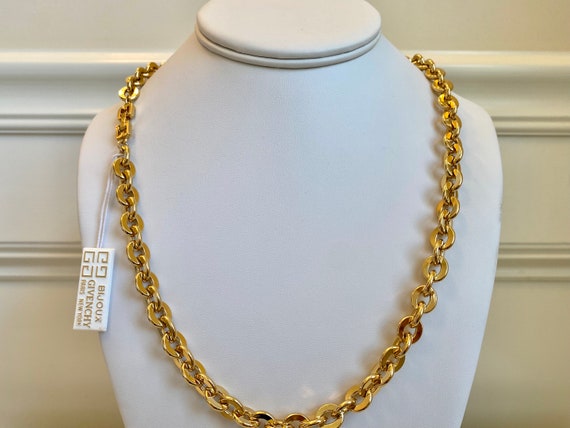 Givenchy Vintage Gold Tone Rolo Link Chain Necklace With Double G Clasp Etsy
