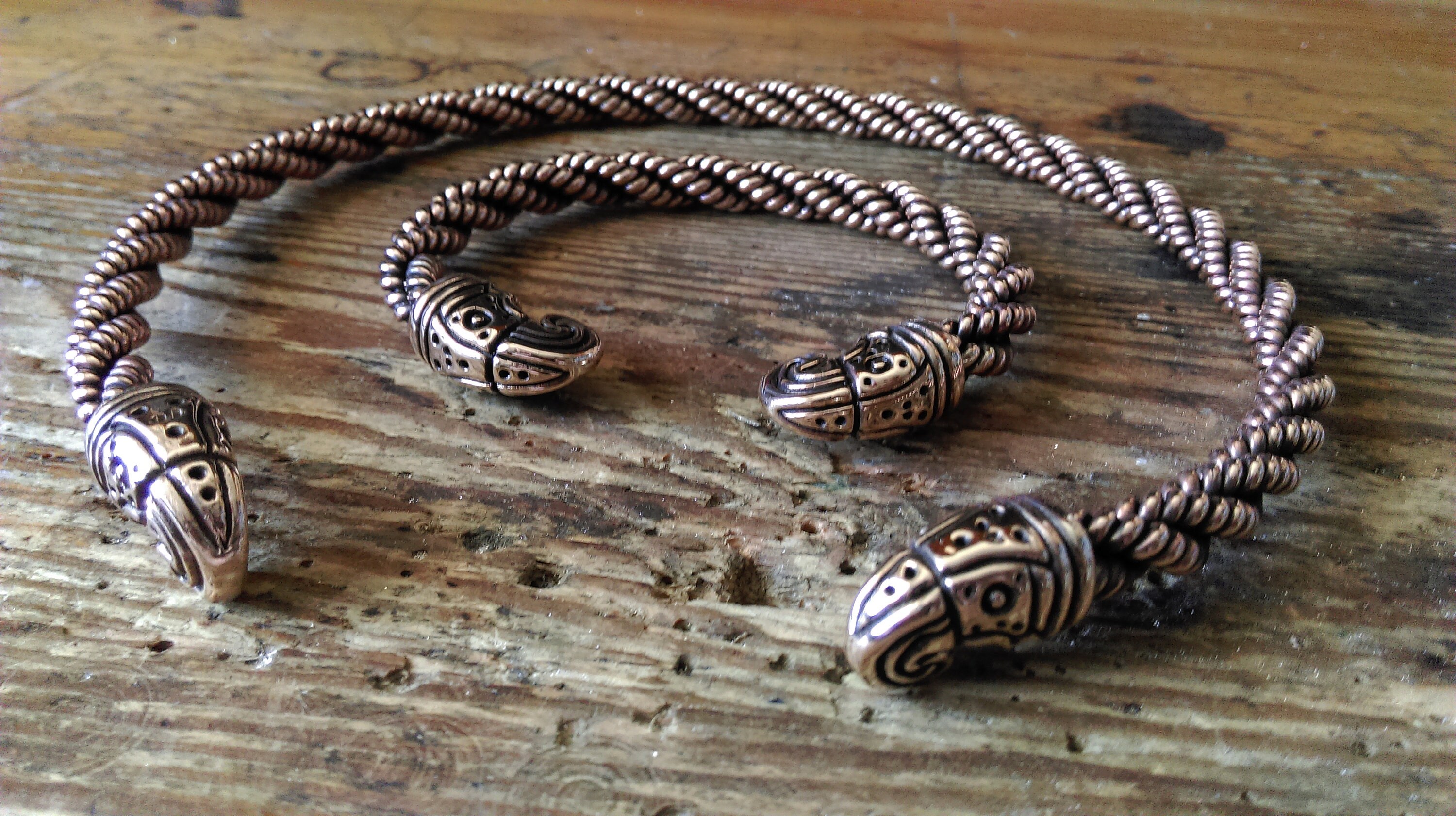 Viking Torc sterling silver brass bronze raven head Valraven | Etsy