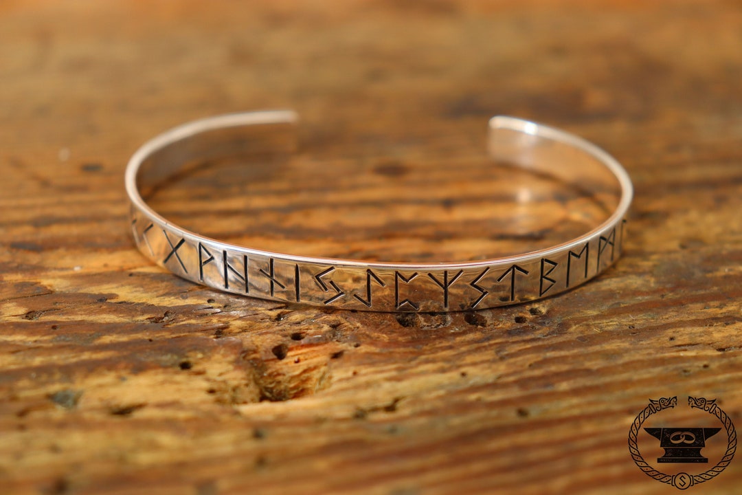 Viking Bangle Sterling Silver Futhark Runes - Etsy