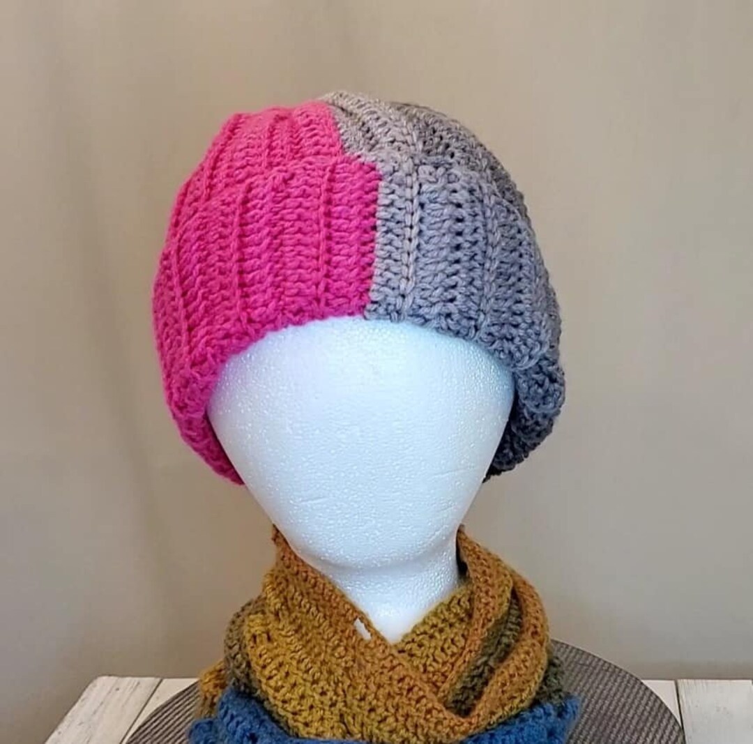 Bipolar Babe Half and Half Beanie Ski Toque Winter Hat Hand Crochet Cap ...