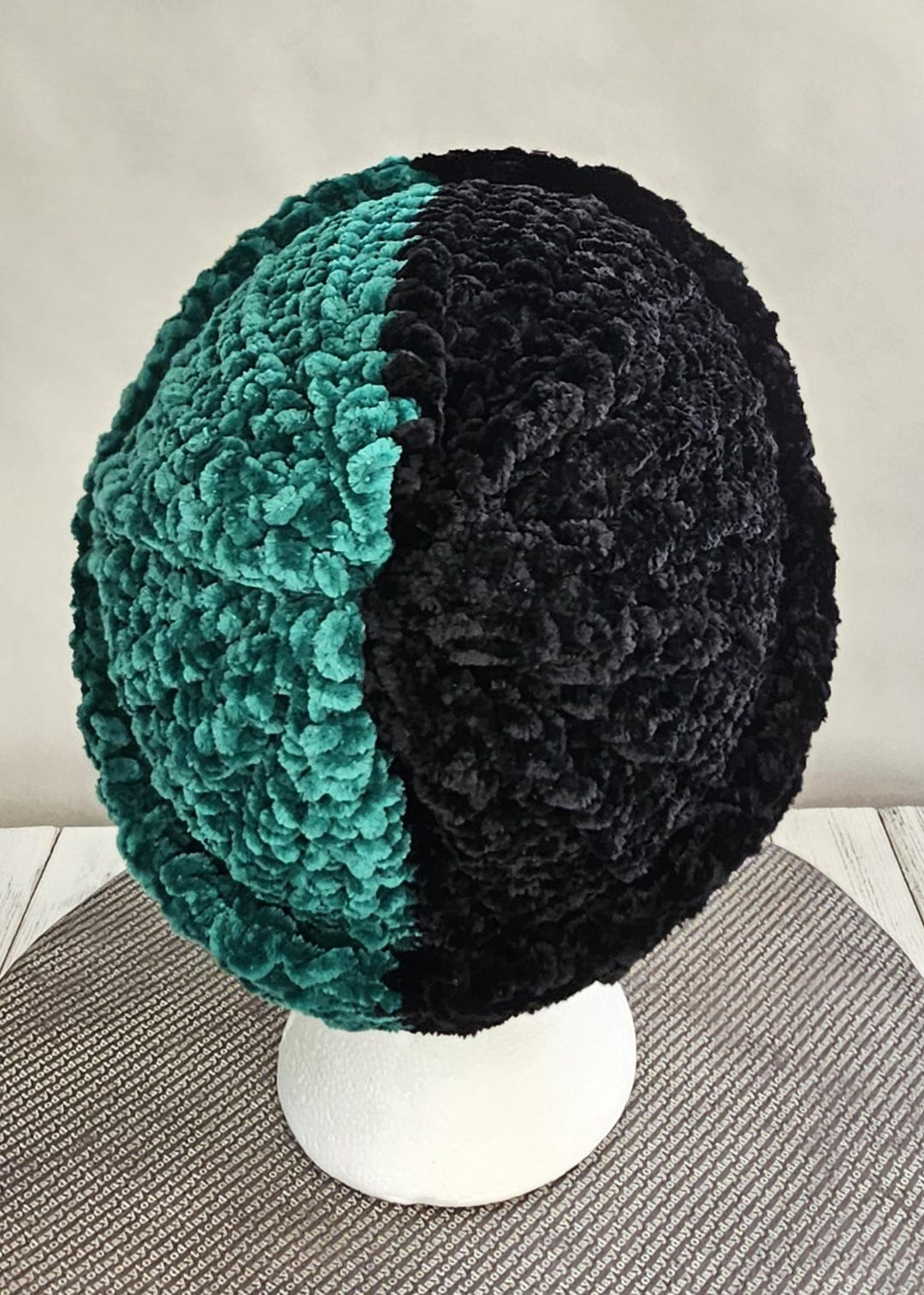 Half and Half Beanie in Green and Black, Toque, Winter Hat, Hand ...