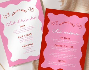 Menu Pink Red Wavy Editable Template Instant Download - Etsy