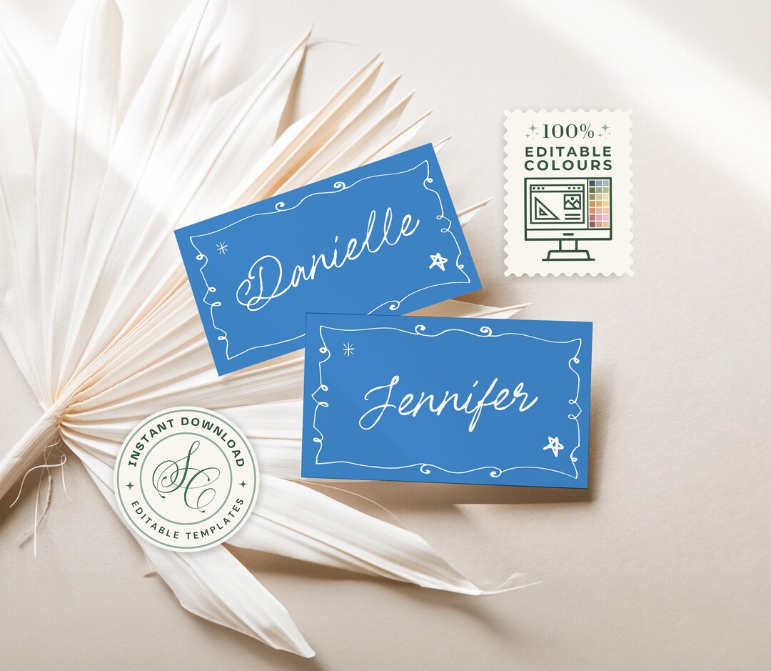 Blue Place Card Template: Editable Wedding Placecards (digital Download ...