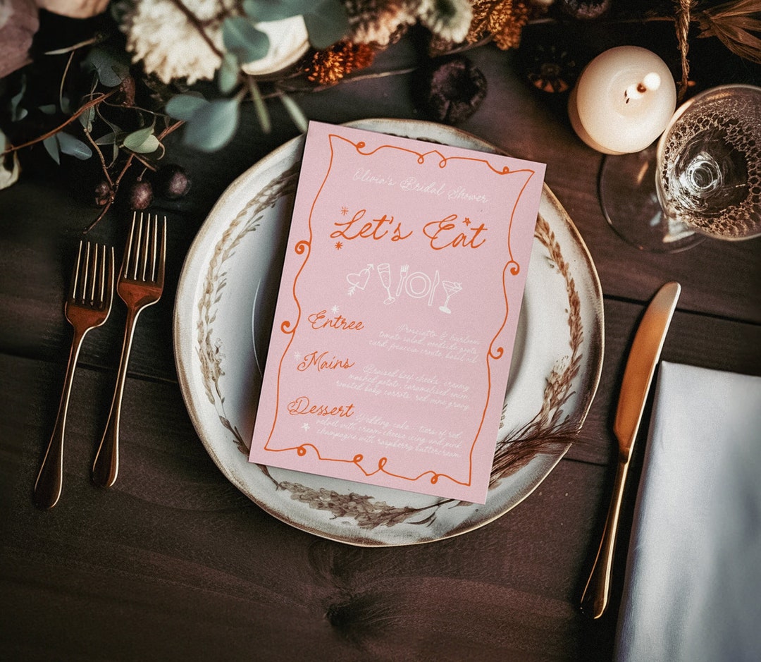 GEORGIE Modern Pink Hens Menu Template, Icon Illustration Hens Weekend ...