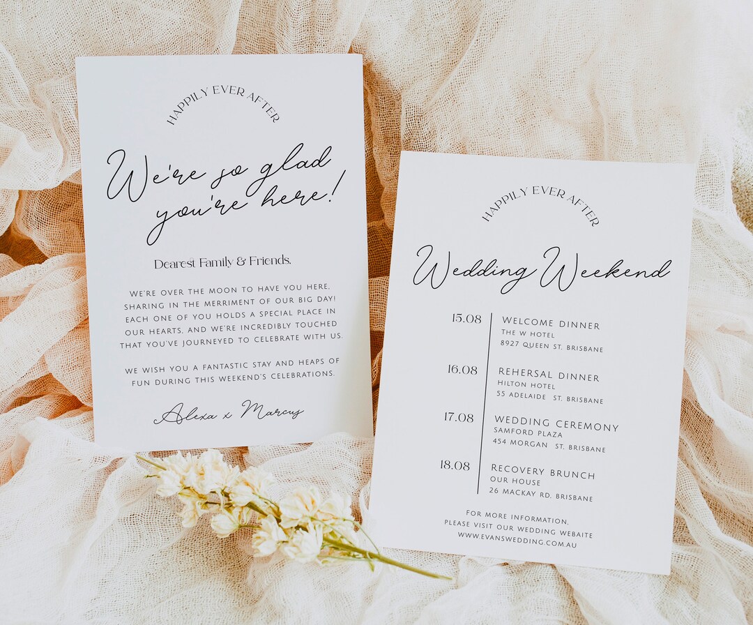 DAZZLE Modern Wedding Events Card Template, Wedding Welcome Note ...