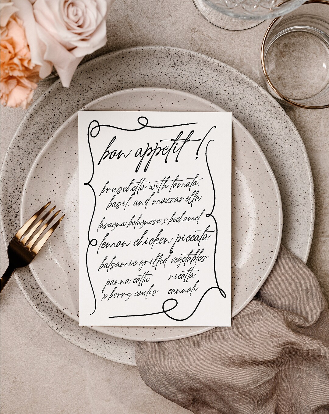 AYLA Minimalist Wedding Menu Template Download, Hand Drawn Frame Guest ...